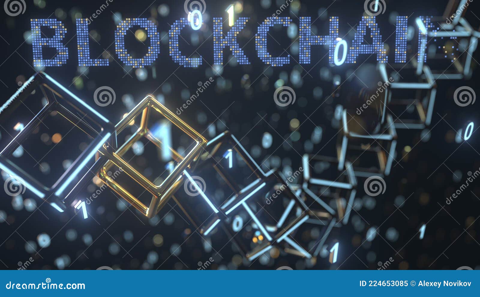BLOCKCHAIN Text and Cubic Chain and Binary Numbers. Cryptocurrency Concept, 3D Rendering Stock ...