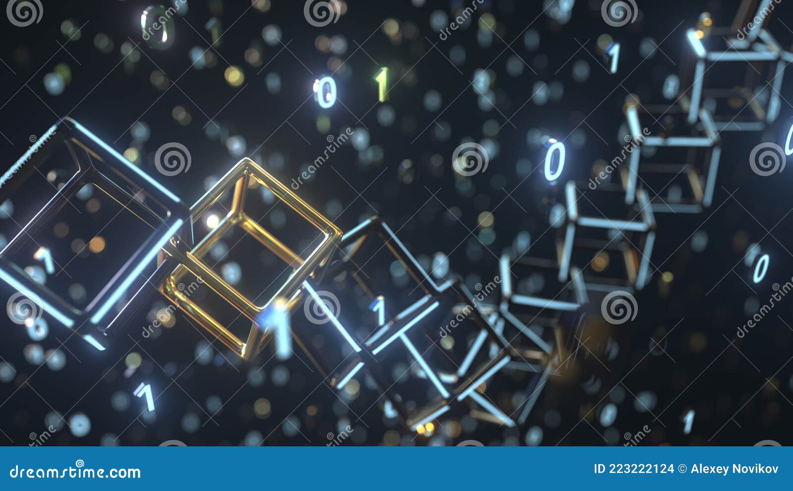 Futuristic Cubic Chain and Binary Numbers. Blockchain Technology Concept, 3D Rendering Stock ...