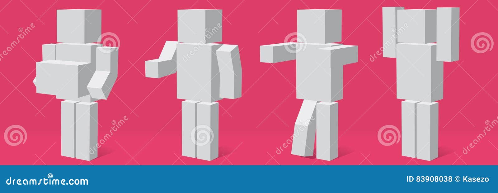Cubic Character in Four Different Poses. Stock Vector - Illustration of ...