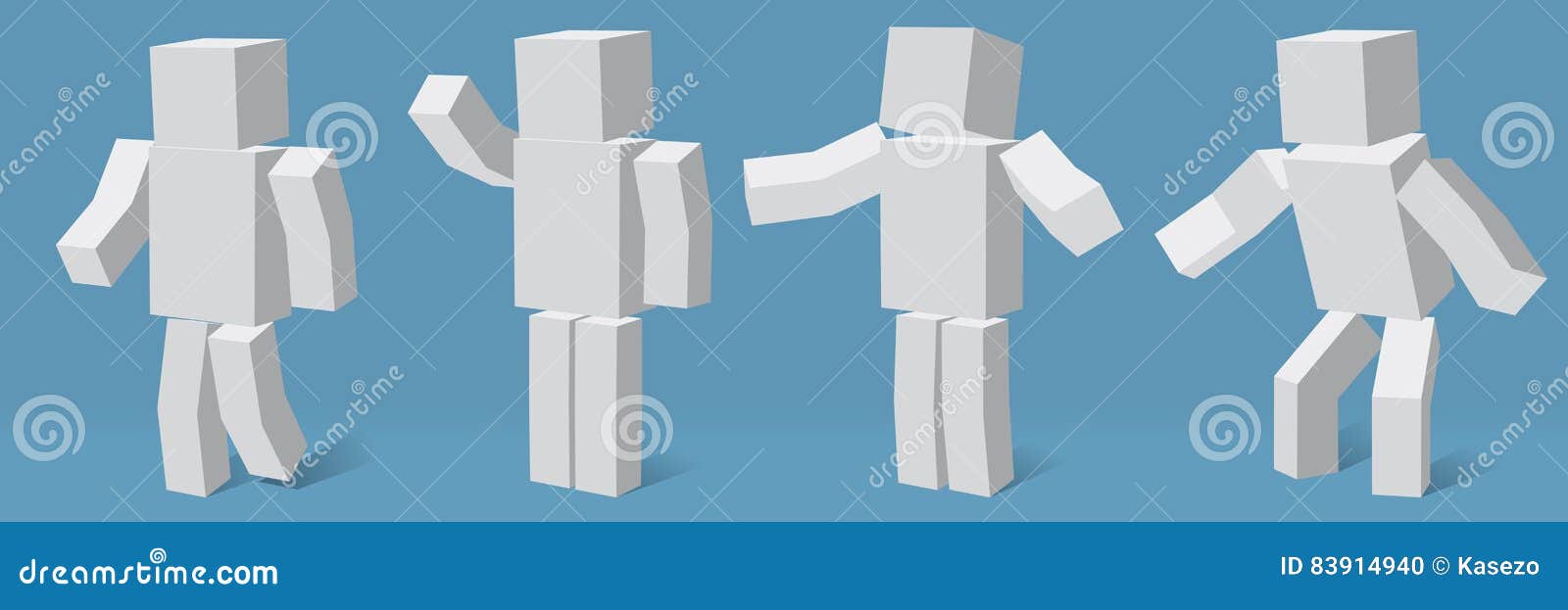 Cubic Character in Four Different Poses. Stock Vector - Illustration of ...