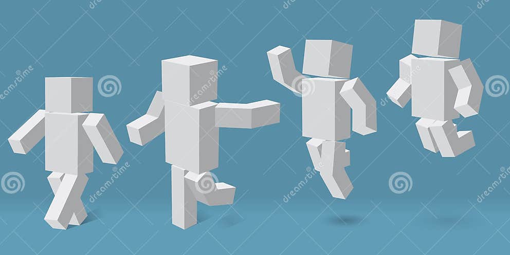 Cubic Character in Four Different Poses. Stock Vector - Illustration of ...