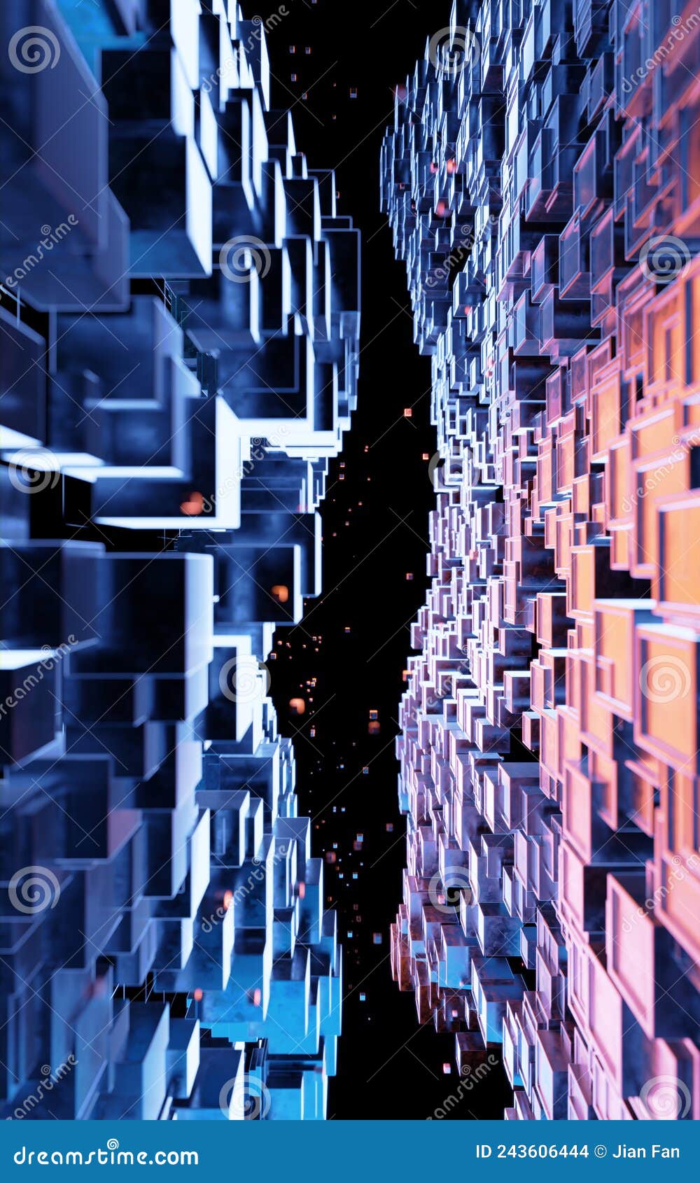 Cubic Cyberpunk Space, Conceptual Geometry Background, 3d Rendering ...