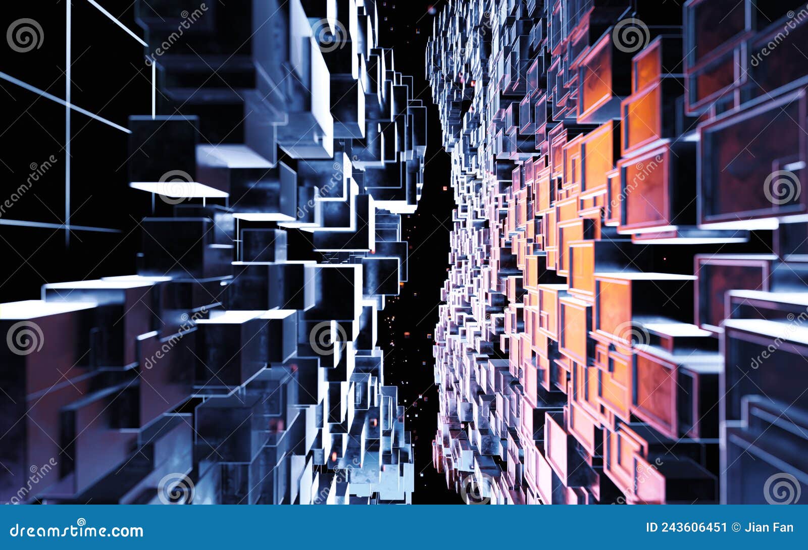 Cubic Cyberpunk Space, Conceptual Geometry Background, 3d Rendering ...