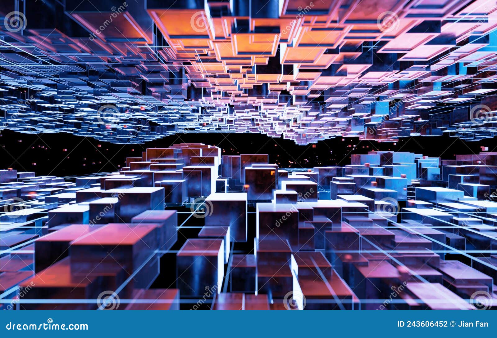 Cubic Cyberpunk Space, Conceptual Geometry Background, 3d Rendering ...