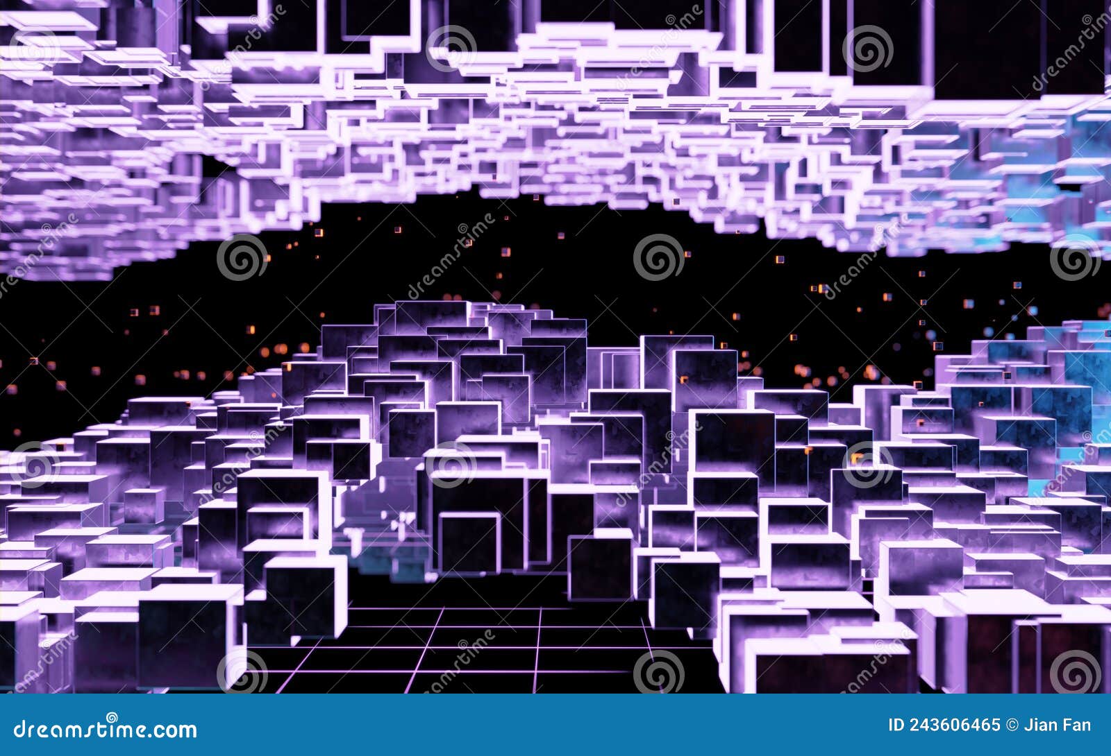 Cubic Cyberpunk Space, Conceptual Geometry Background, 3d Rendering ...
