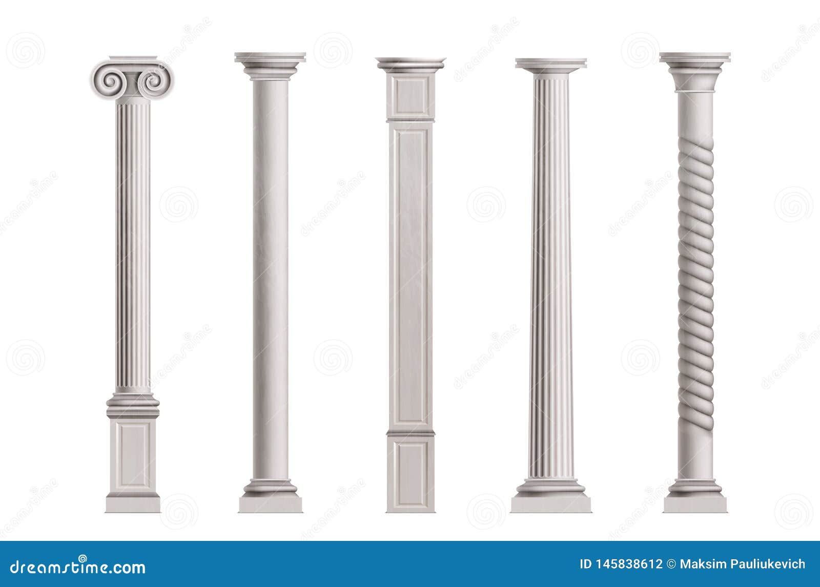 Antique Columns 3d Realistic Vector Collection Stock Vector
