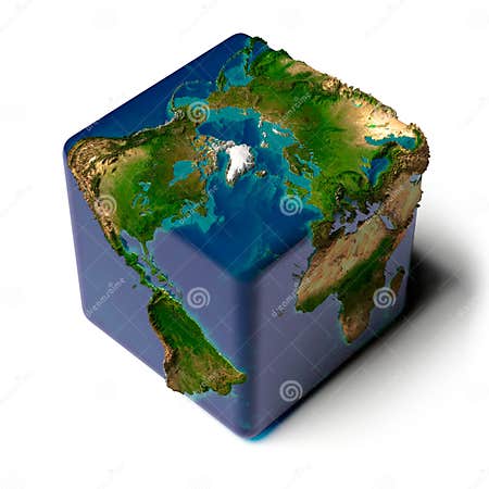 Cubic Earth with Translucent Ocean Stock Illustration - Illustration of ...