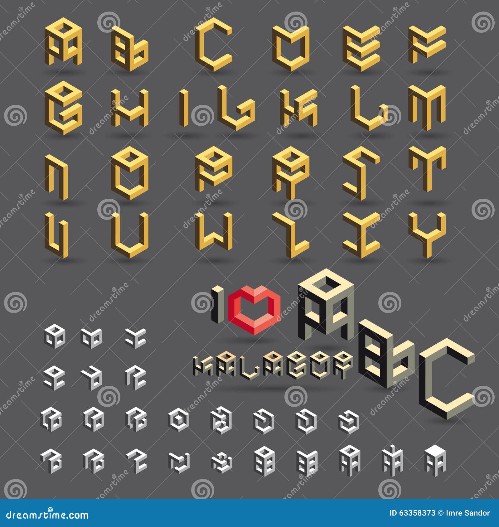 Cubic Font, Symbol and Icon Set Stock Vector - Illustration of artwork ...