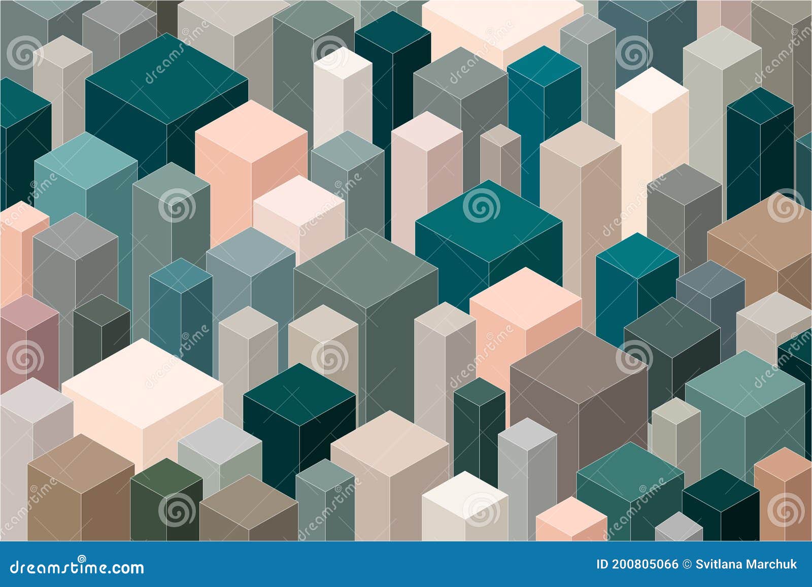 Cubic Isometric City with a Light Outline Stock Vector - Illustration ...