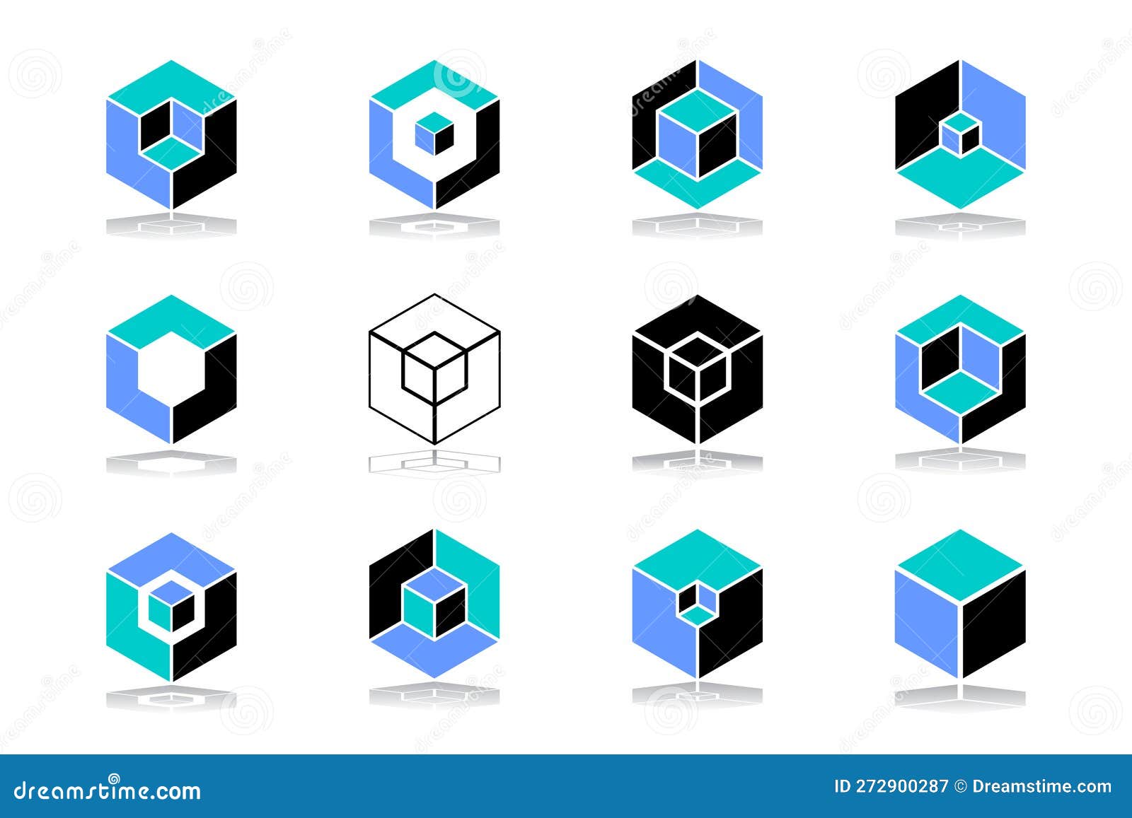 Cubic Shape Icons Set. Geometric Design Elements. 3D Optical Illusion ...