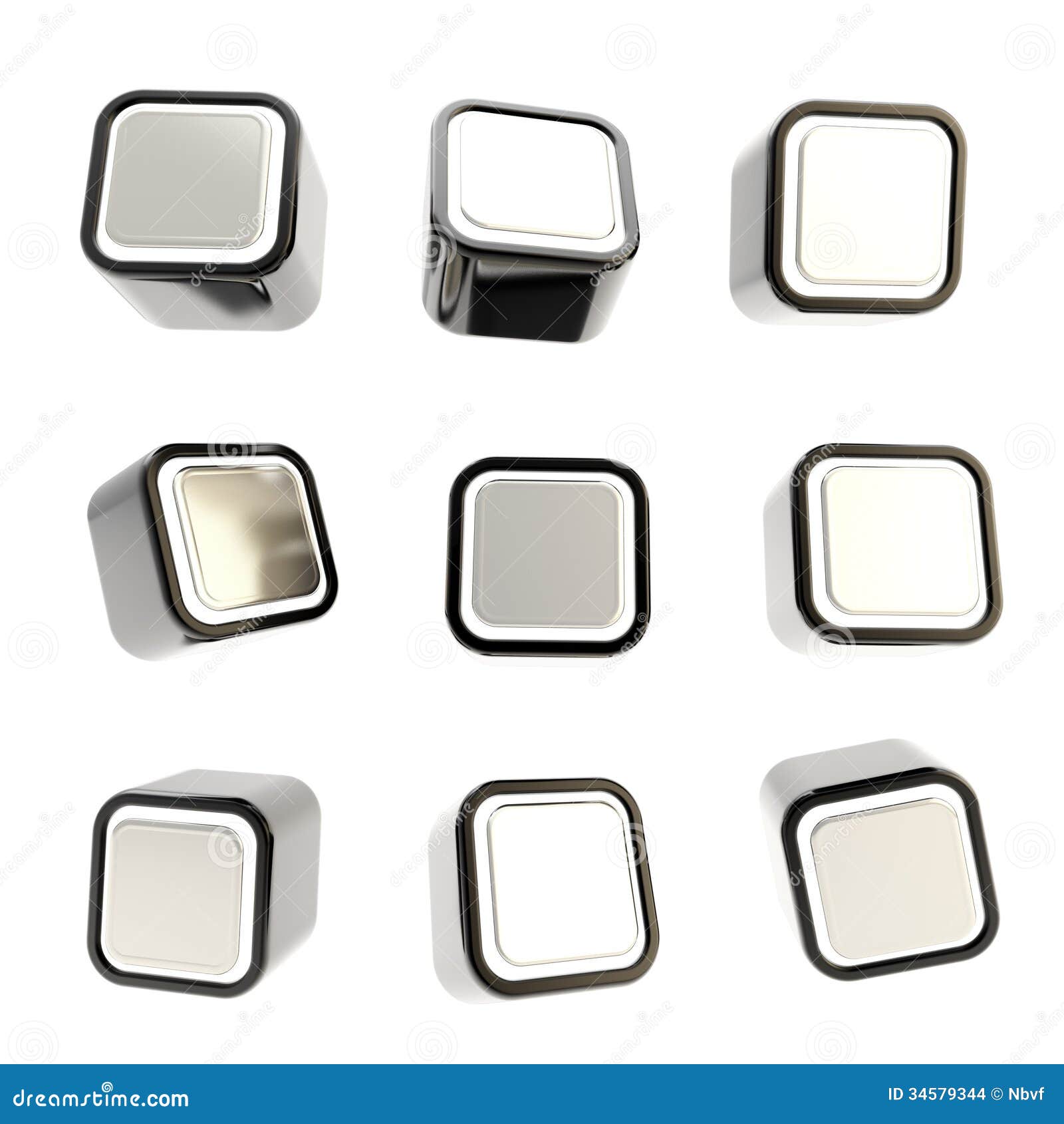 Cubic Square Buttons, Set of Nine Isolated on White Stock Illustration ...