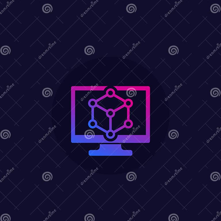 Cubic Structure on Computer Screen Vector Icon Stock Vector ...
