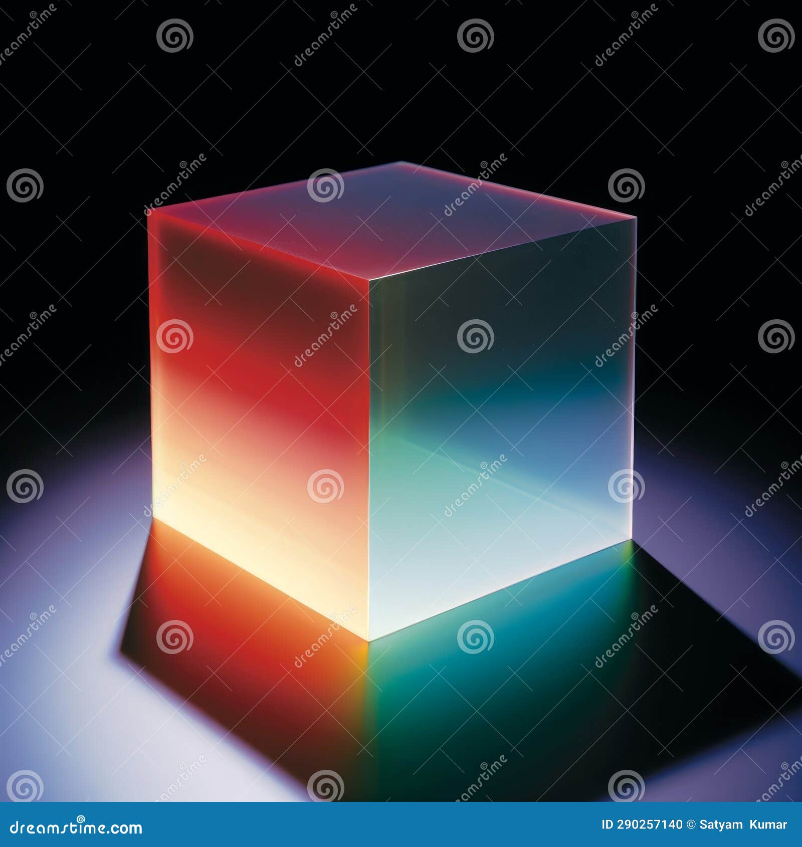 A Cubical Object with Multicolor Reflection on Black Background ...