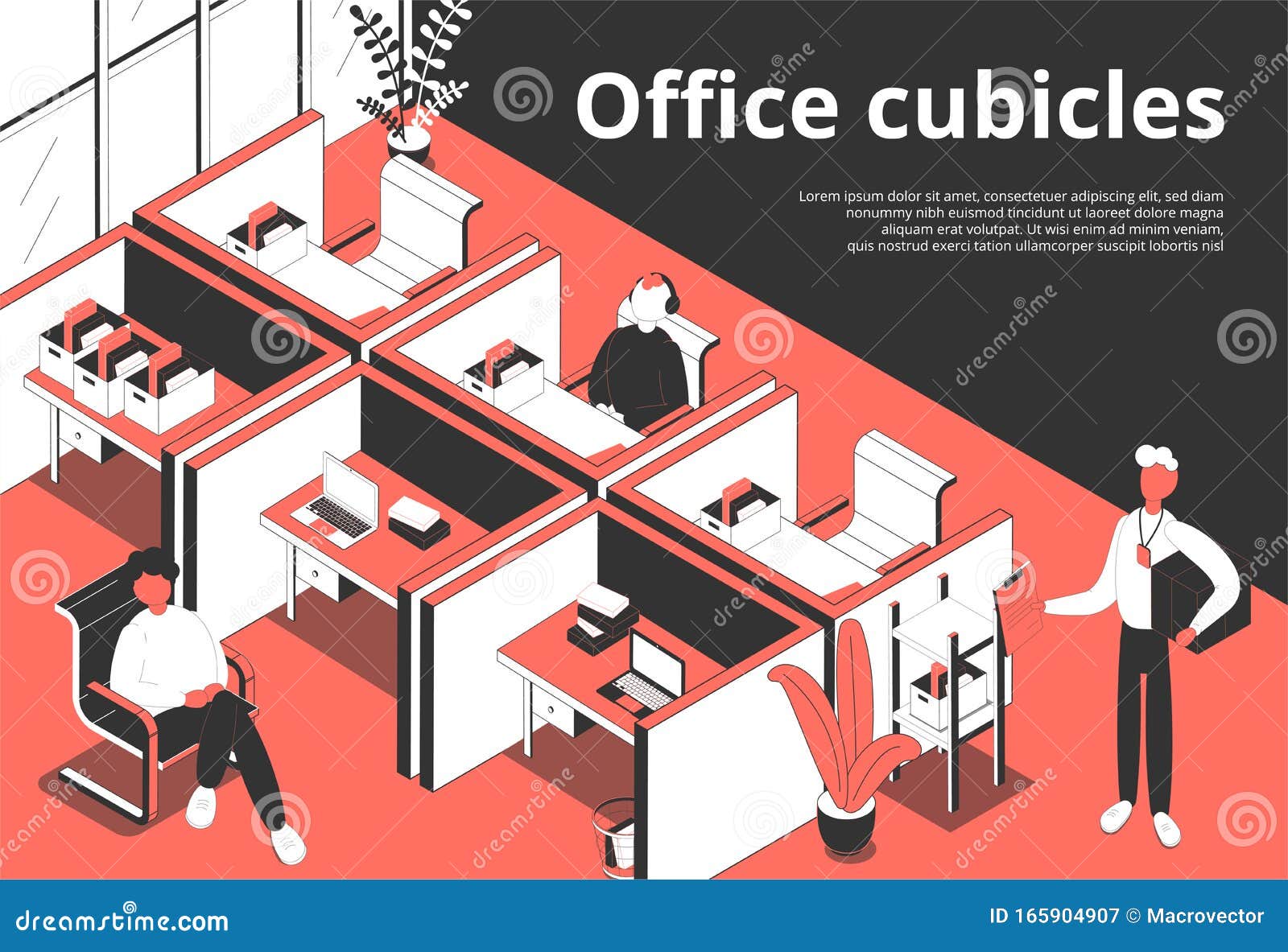 Cubicle Office Isometric Background Stock Vector - Illustration of ...