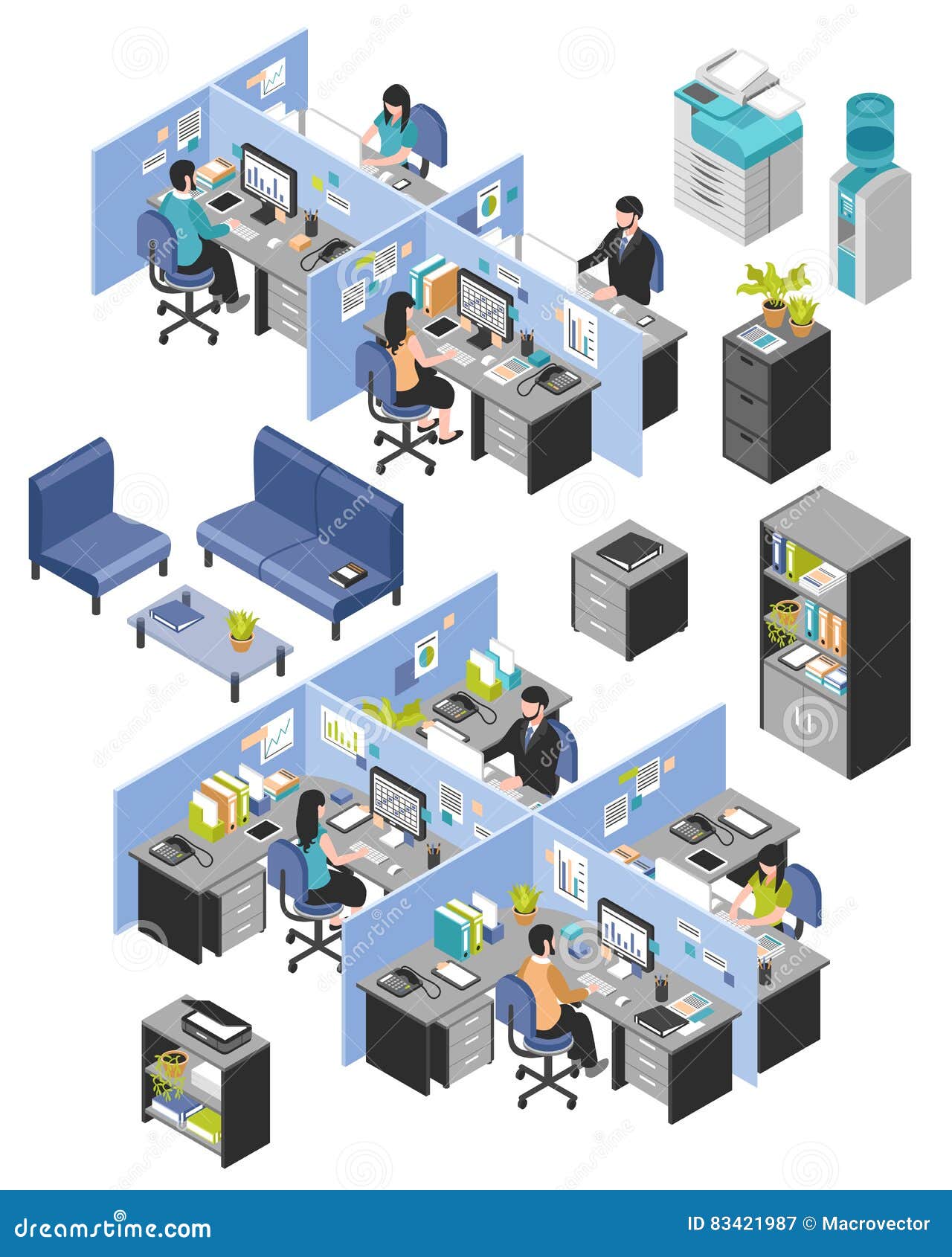 Cubicle Office Isometric Background Cartoon Vector | CartoonDealer.com ...