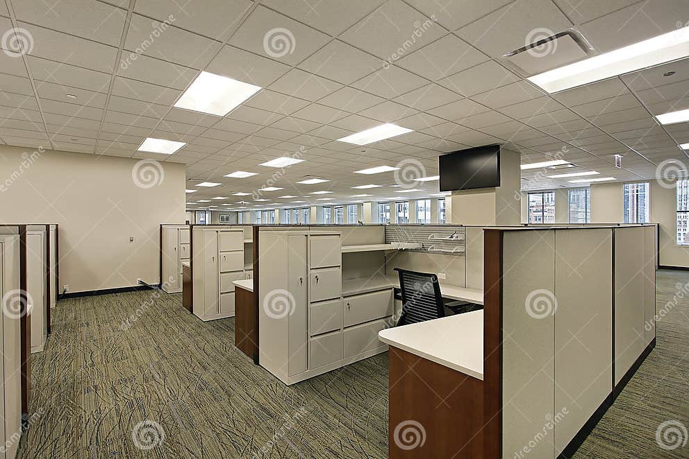 Cubicles in Downtown Office Building Stock Image - Image of lamp ...
