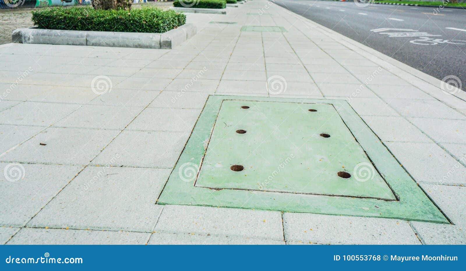 Cubierta De Boca Verde En El Sendero Concreto Foto de archivo - Imagen ...