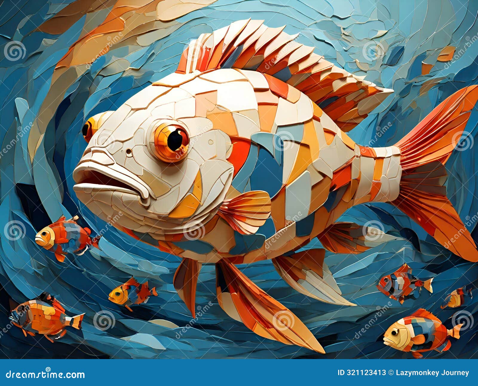 Cubism Bright Sea Fish in Abstract Technique Stock Illustration ...