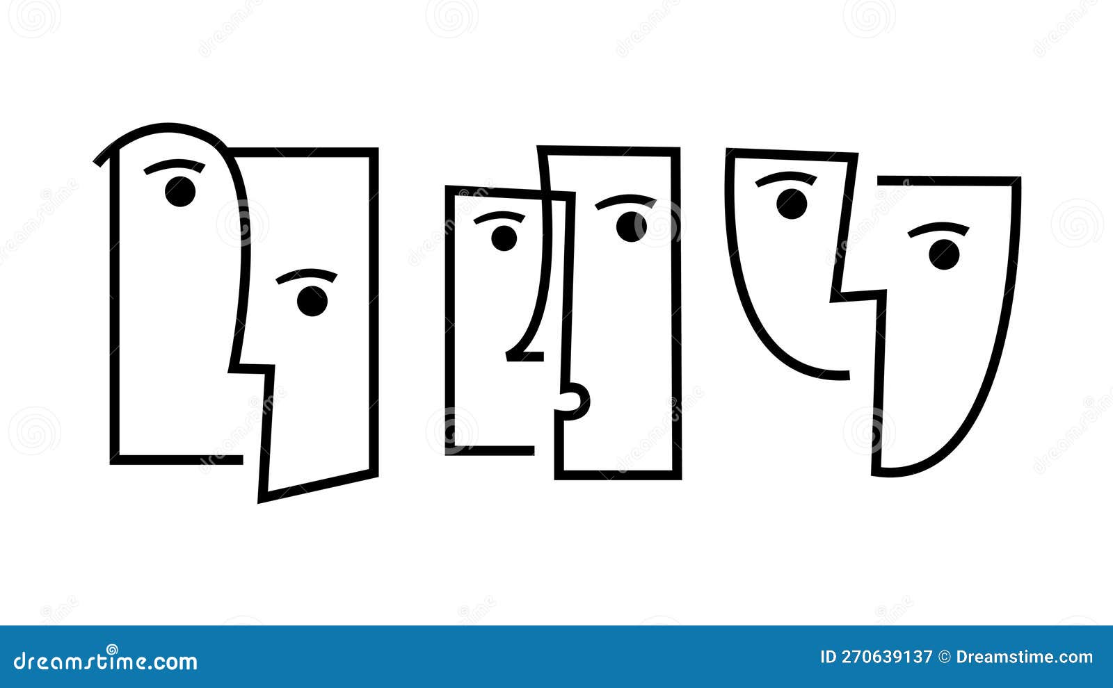 Cubism Face Isolated on White Background with Single Line Style Stock ...