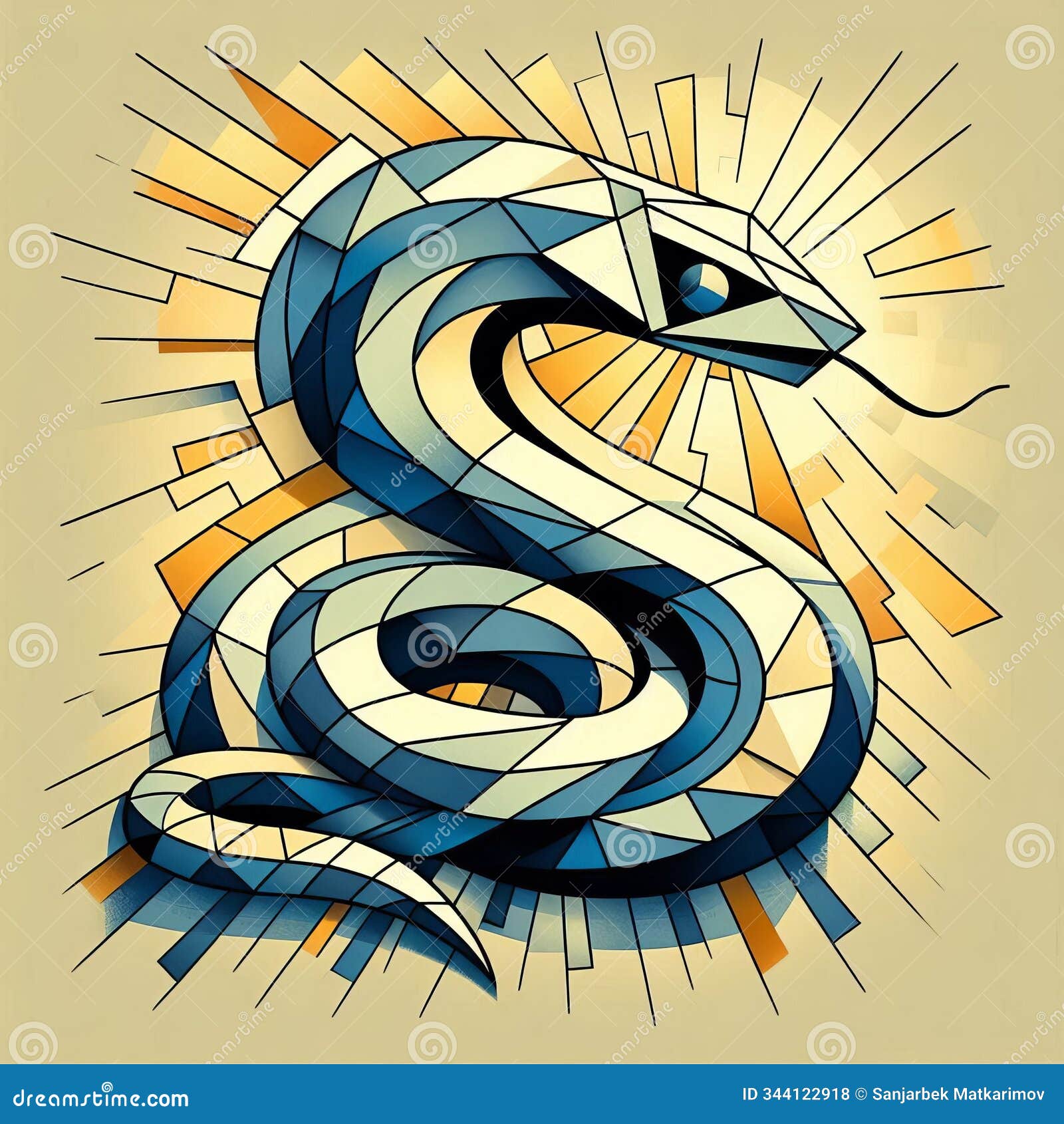 Cubism the Snake S Form is Broken into Geometric Shapes with Eac Stock ...