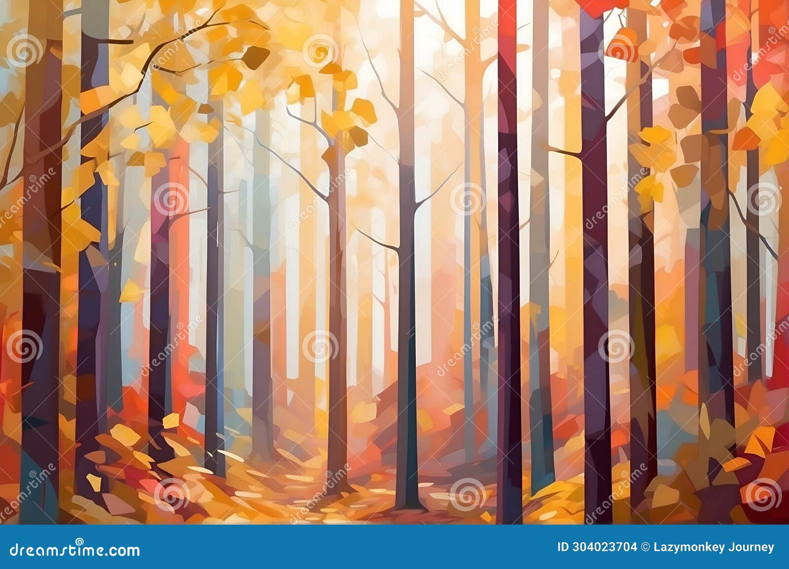 Cubism Style Autumn Forest Light Tones of Color Stock Illustration ...