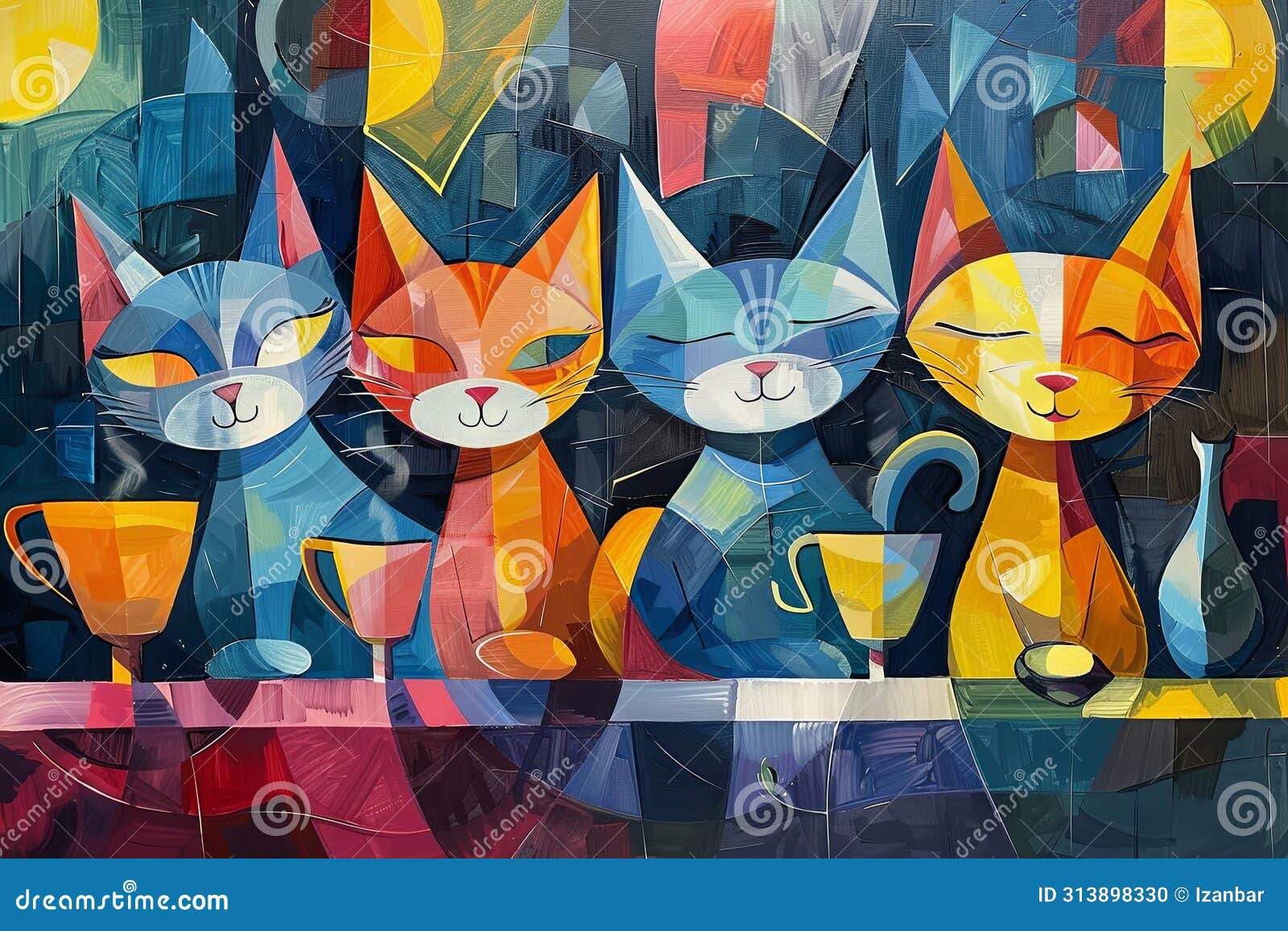 Cubist Cat Cafe, Featuring Fragmented Forms, Multiple Perspectives ...
