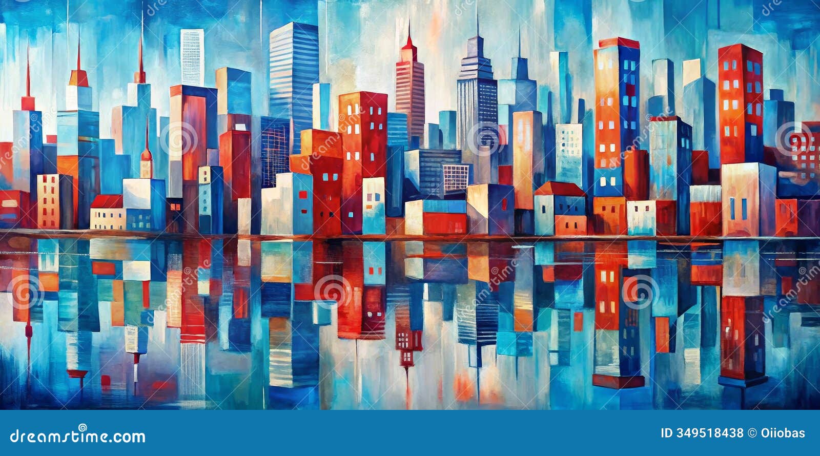 Cubist Cityscape Reflection Oil on Canvas Stock Illustration ...