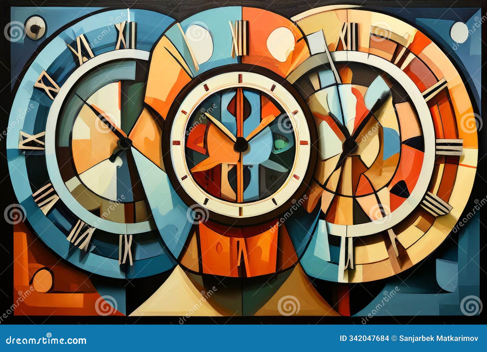 Cubist Clock Faces Abstract Representation of Clocks in a Cubist Stock ...