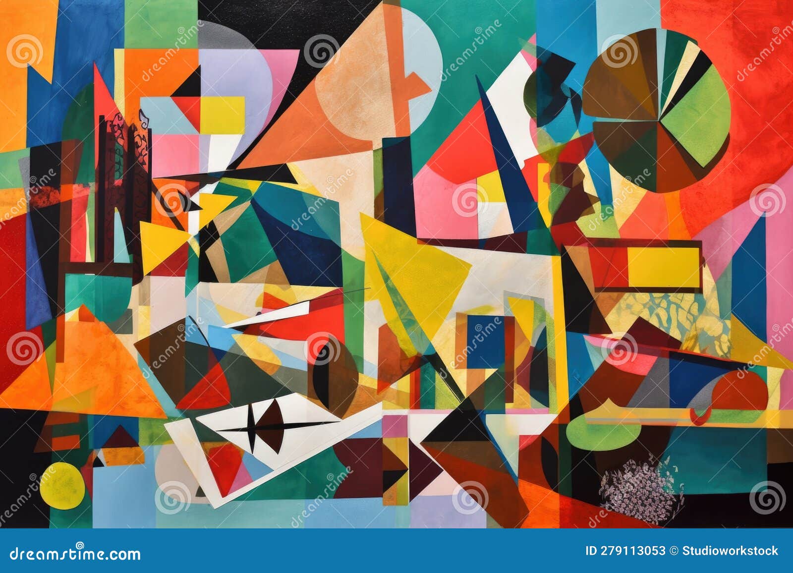 Cubist Collage with Geometric Shapes and Bold Colors Stock Illustration ...