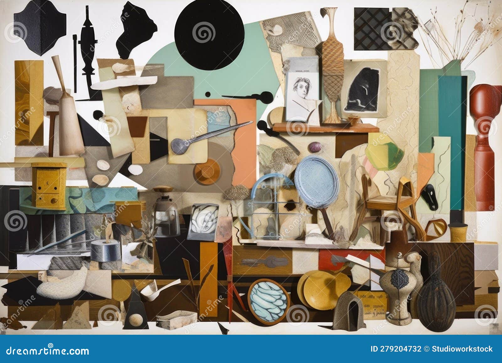 Cubist Collage of Various Objects, Ranging from Household Items To ...