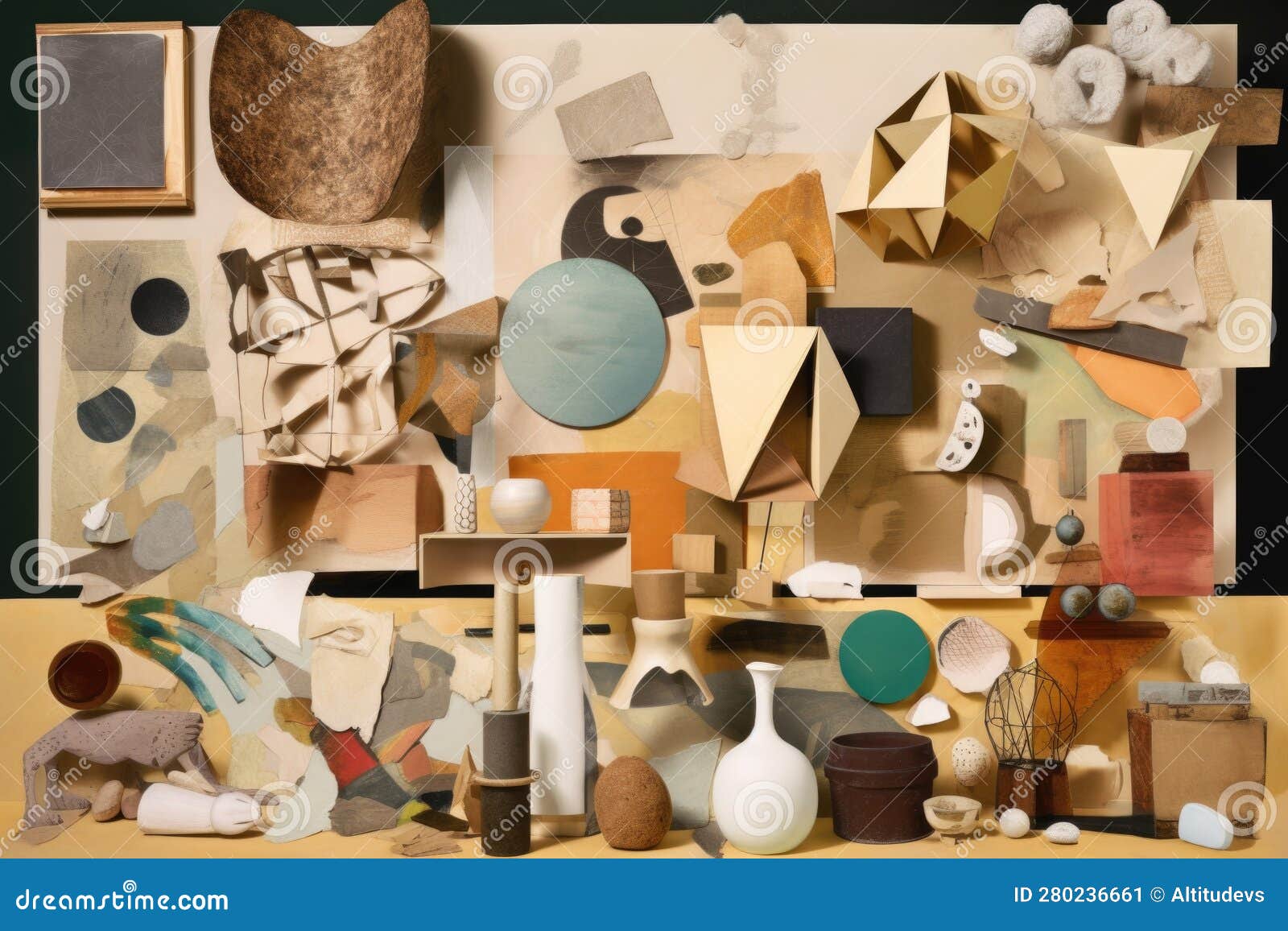 Cubist Collage of Various Objects, Ranging from Household Items To ...