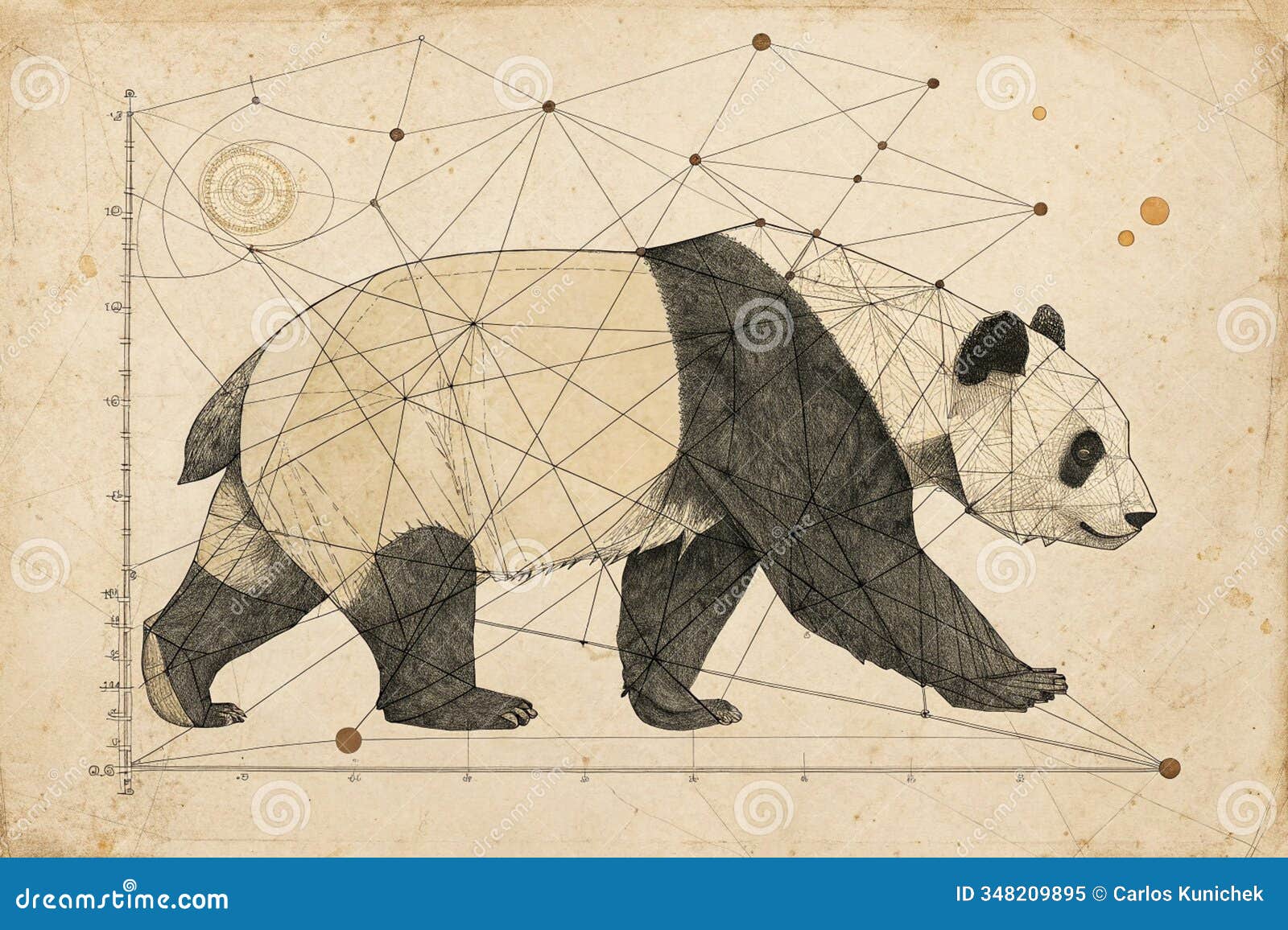 A Cubist Drawing of a Panda, Depicted in Minimalist Analytical Style ...