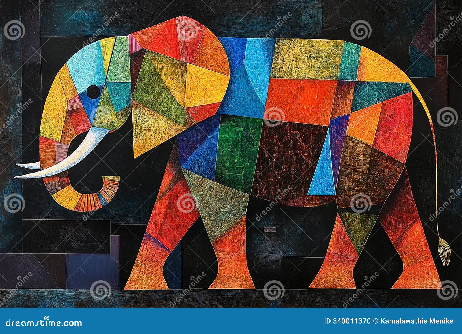 Cubist Elephant with Glowing Lines and Geometric Patterns Stock ...