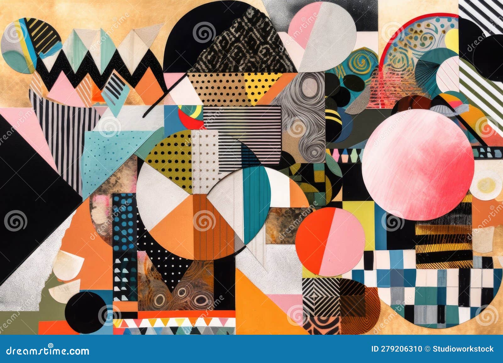 Cubist-inspired Collage of Geometric Shapes, Patterns, and Colors Stock ...