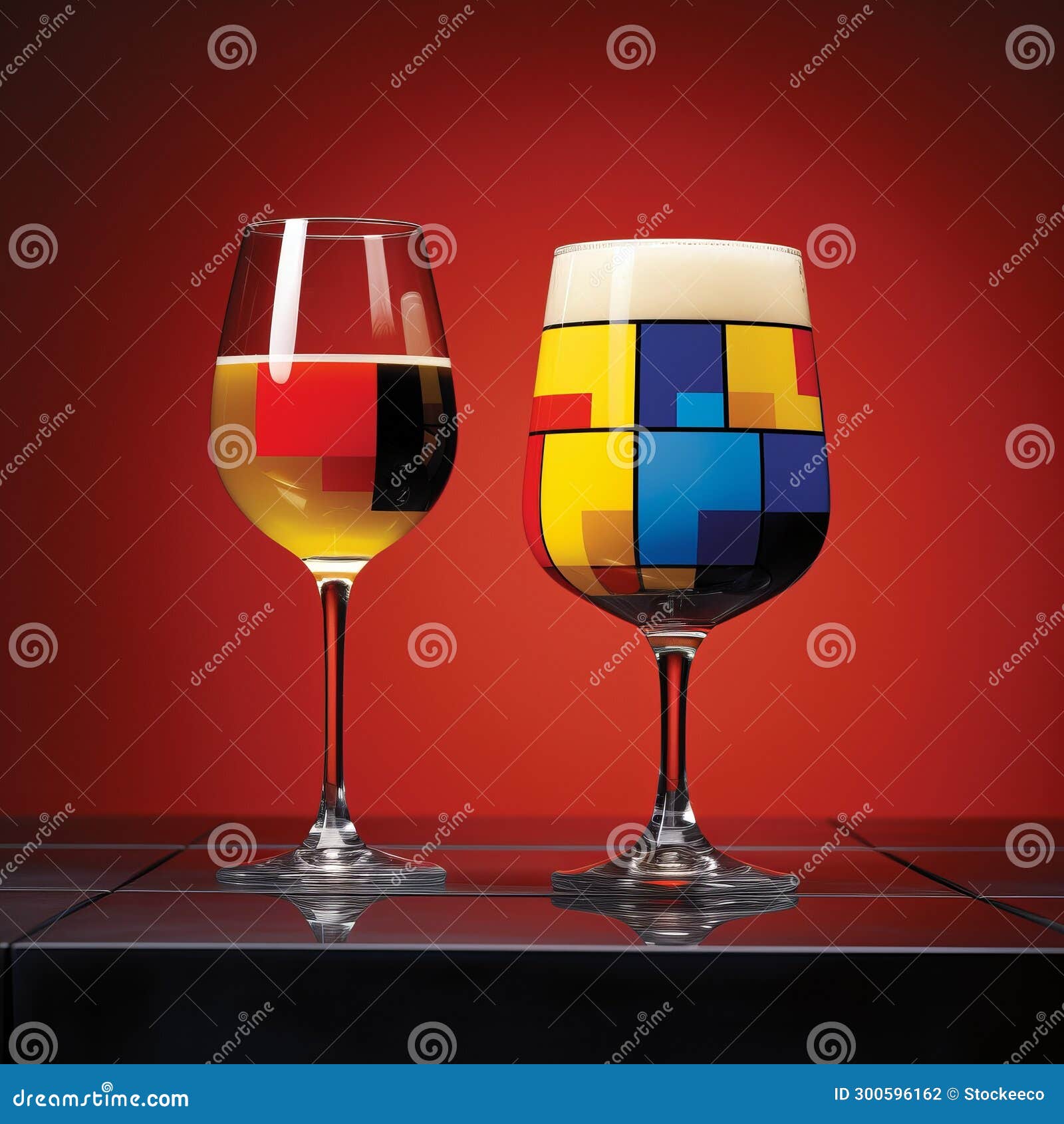 Cubist-inspired Wine Glass with Triangular Block of Color Stock ...