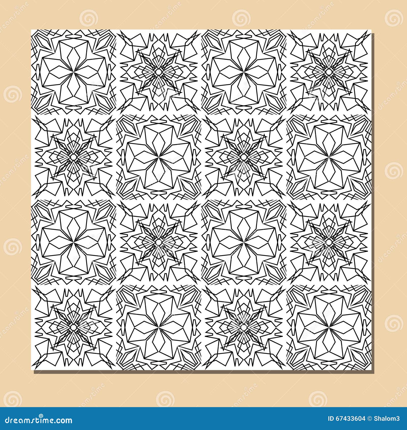 Cubist Ornamental Seamless Tile in Black and White, Square Decorative ...