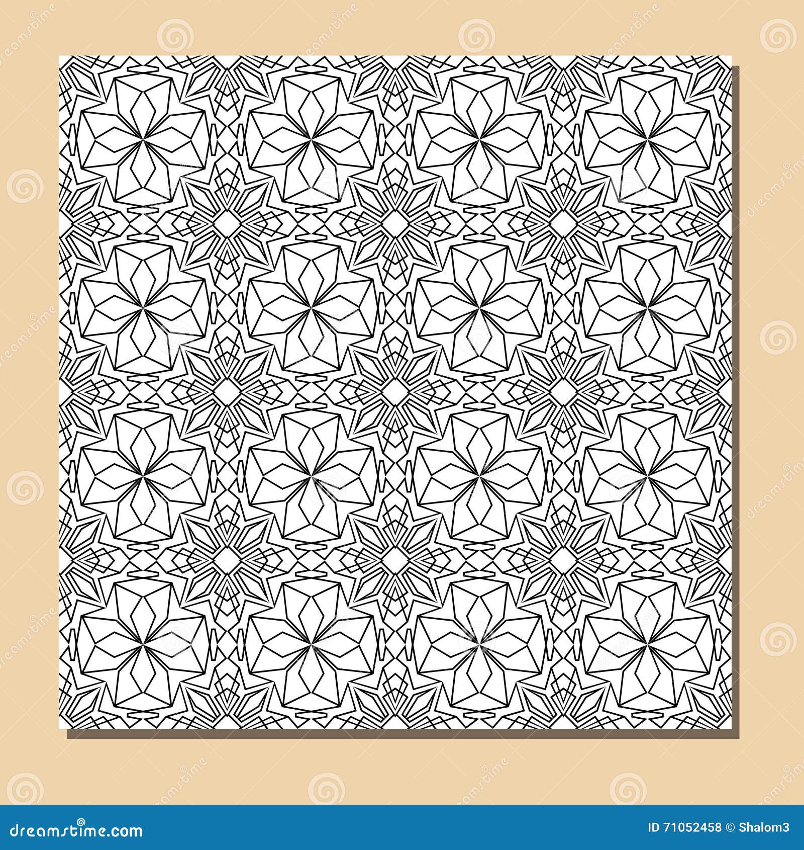 Cubist Ornamental Seamless Tile in Black and White, Square Decorative ...