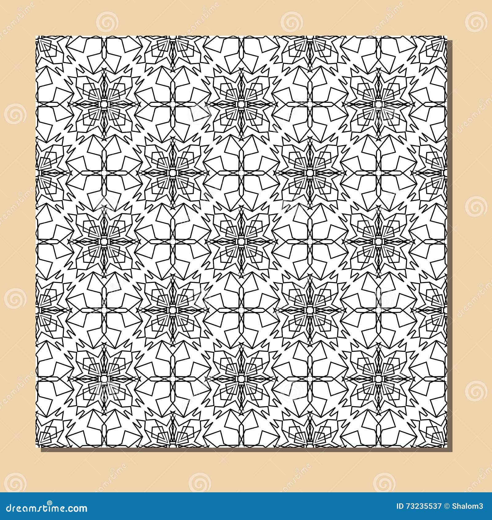 Cubist Ornamental Seamless Tile in Black and White, Square Decorative ...