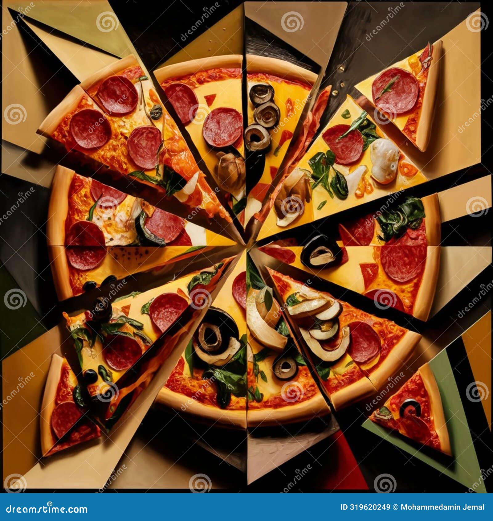 Cubist Pizza Art: Deconstructed Slices in Geometric Shapes Stock Image ...
