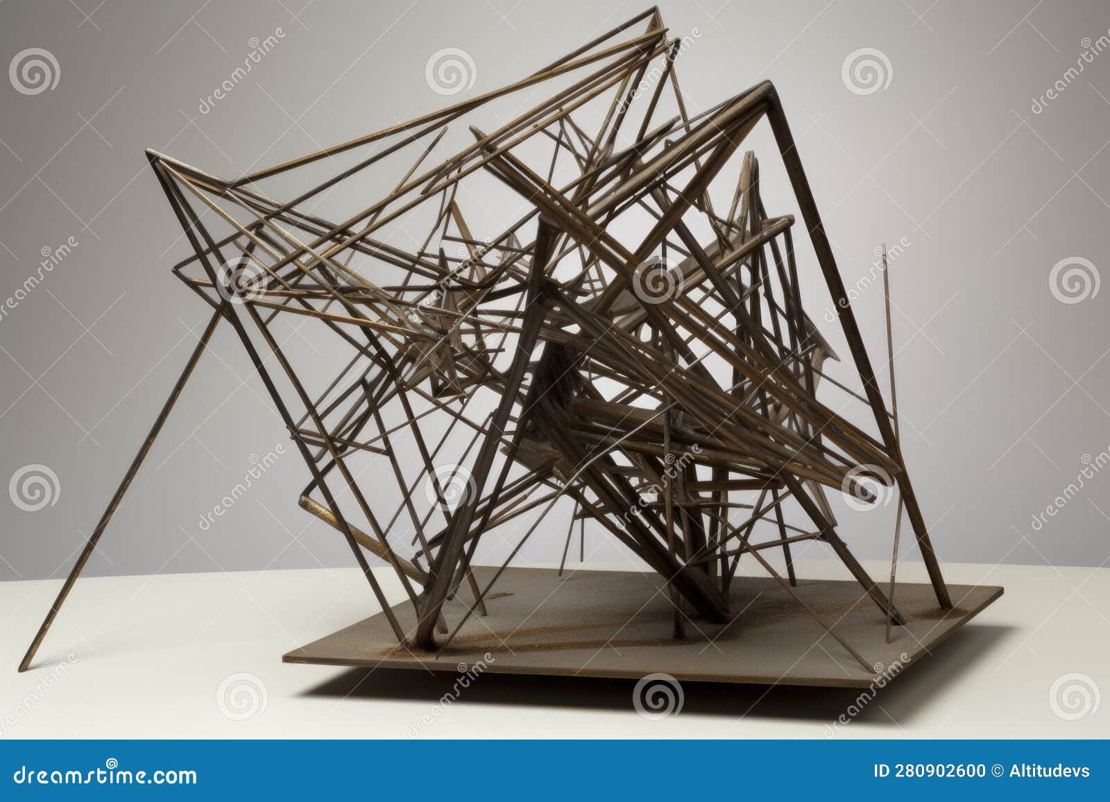 Cubist Sculpture, Made of Twisted Metal Rods and Triangles Stock ...