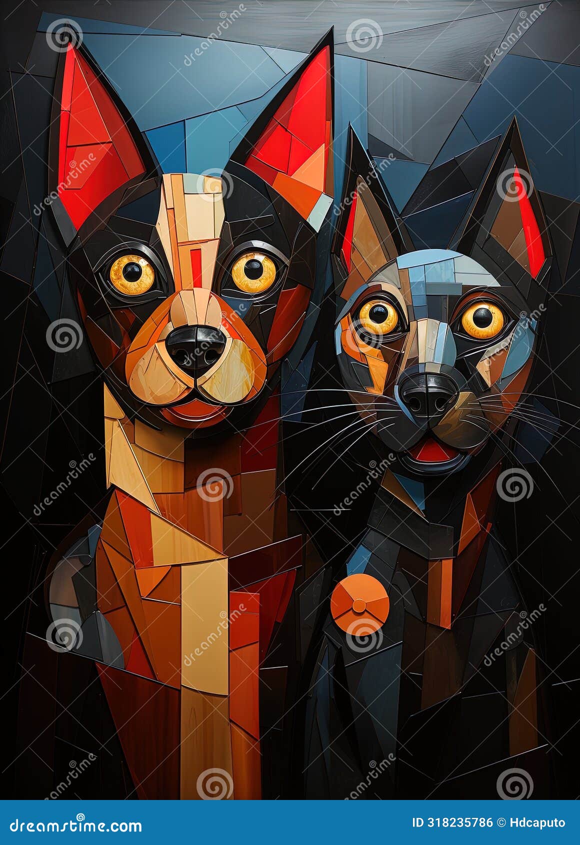 Cubist Style Drawing of a Couple of Cats Stock Illustration ...