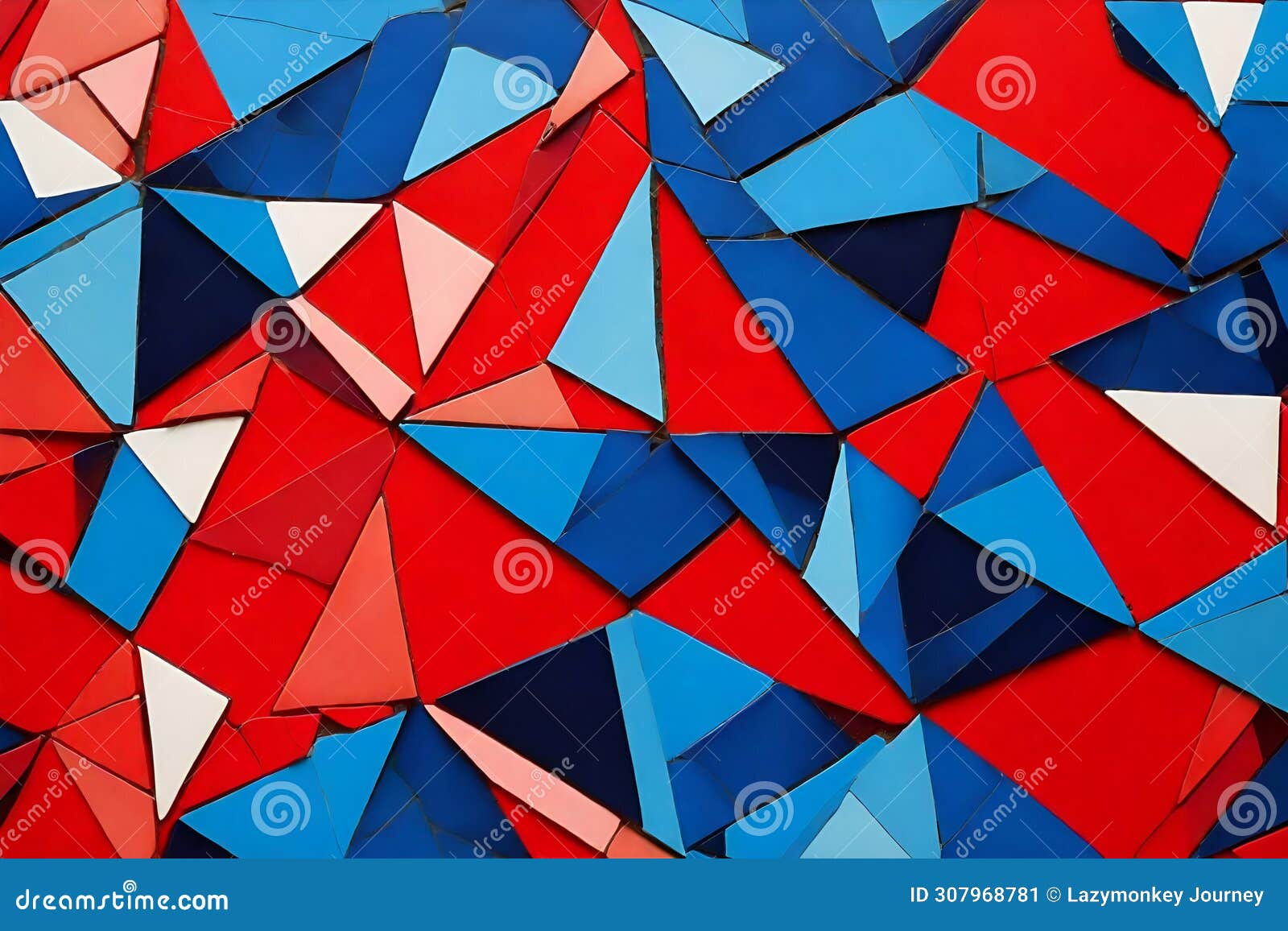 Cubist Triangular Mosaic Design in Red and Dark and Light Blue Stock ...
