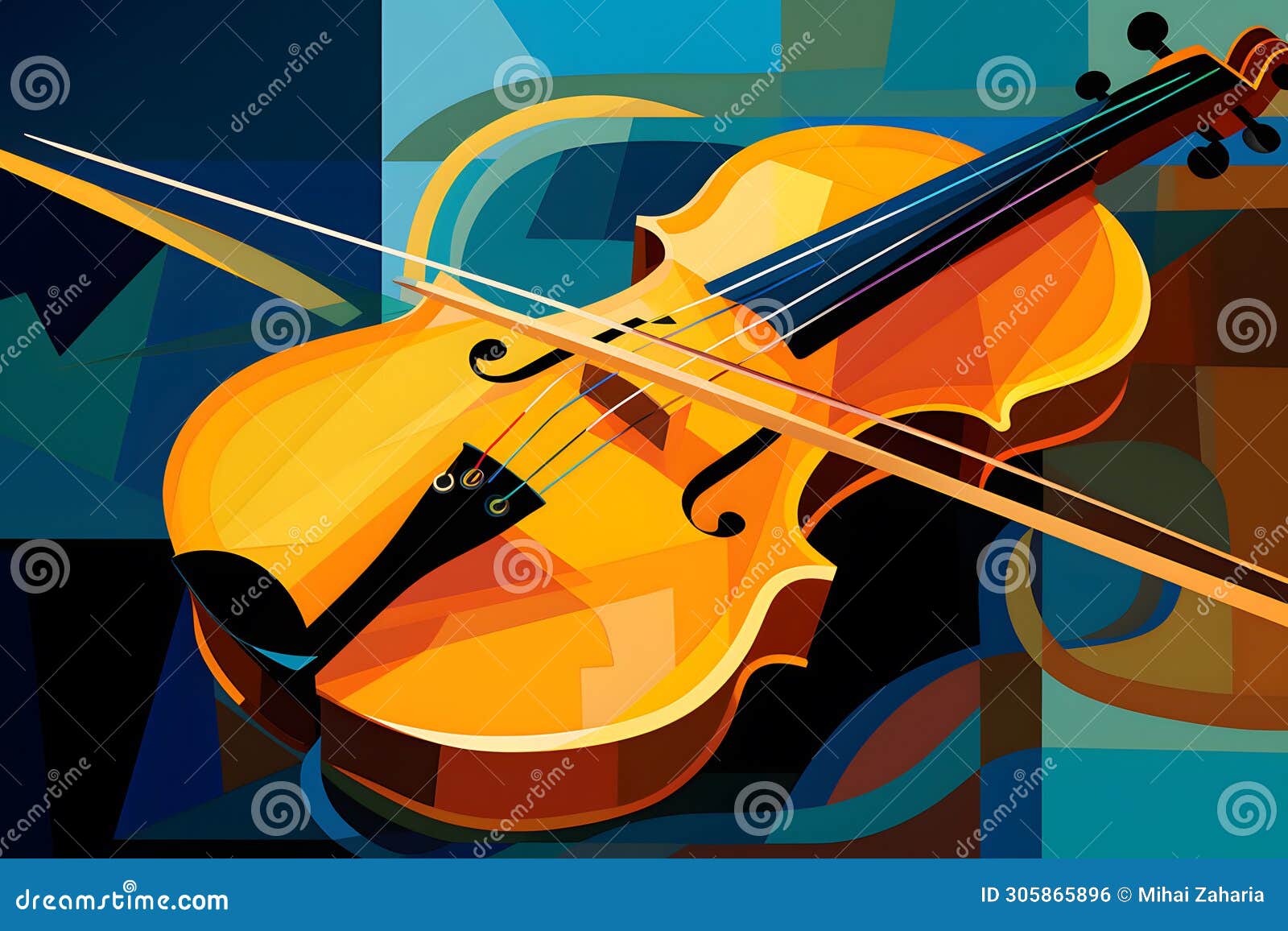 Cubist Violin and Bow Illustration Stock Illustration - Illustration of ...