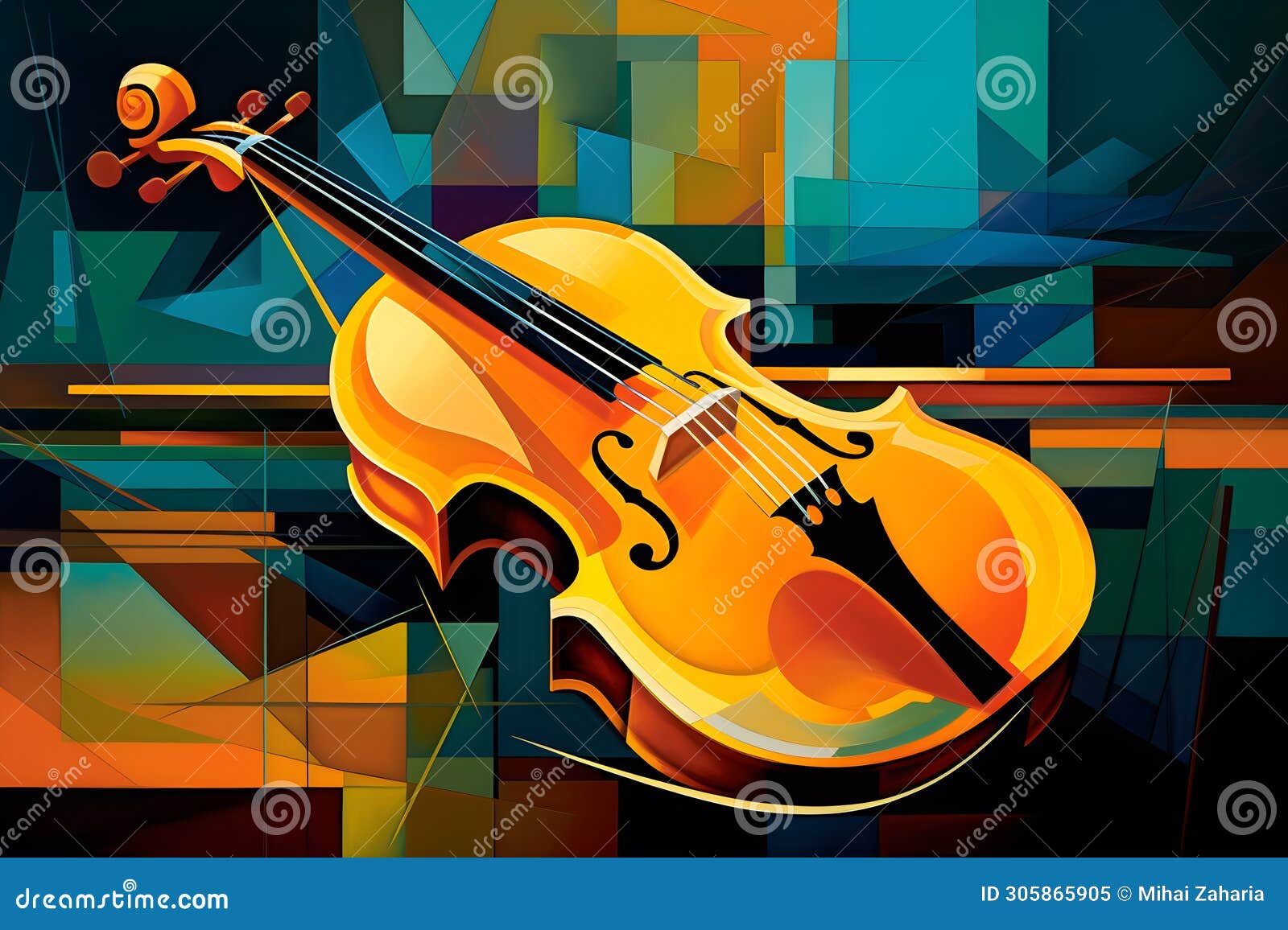 Cubist Violin Colorful Illustration Stock Illustration - Illustration ...