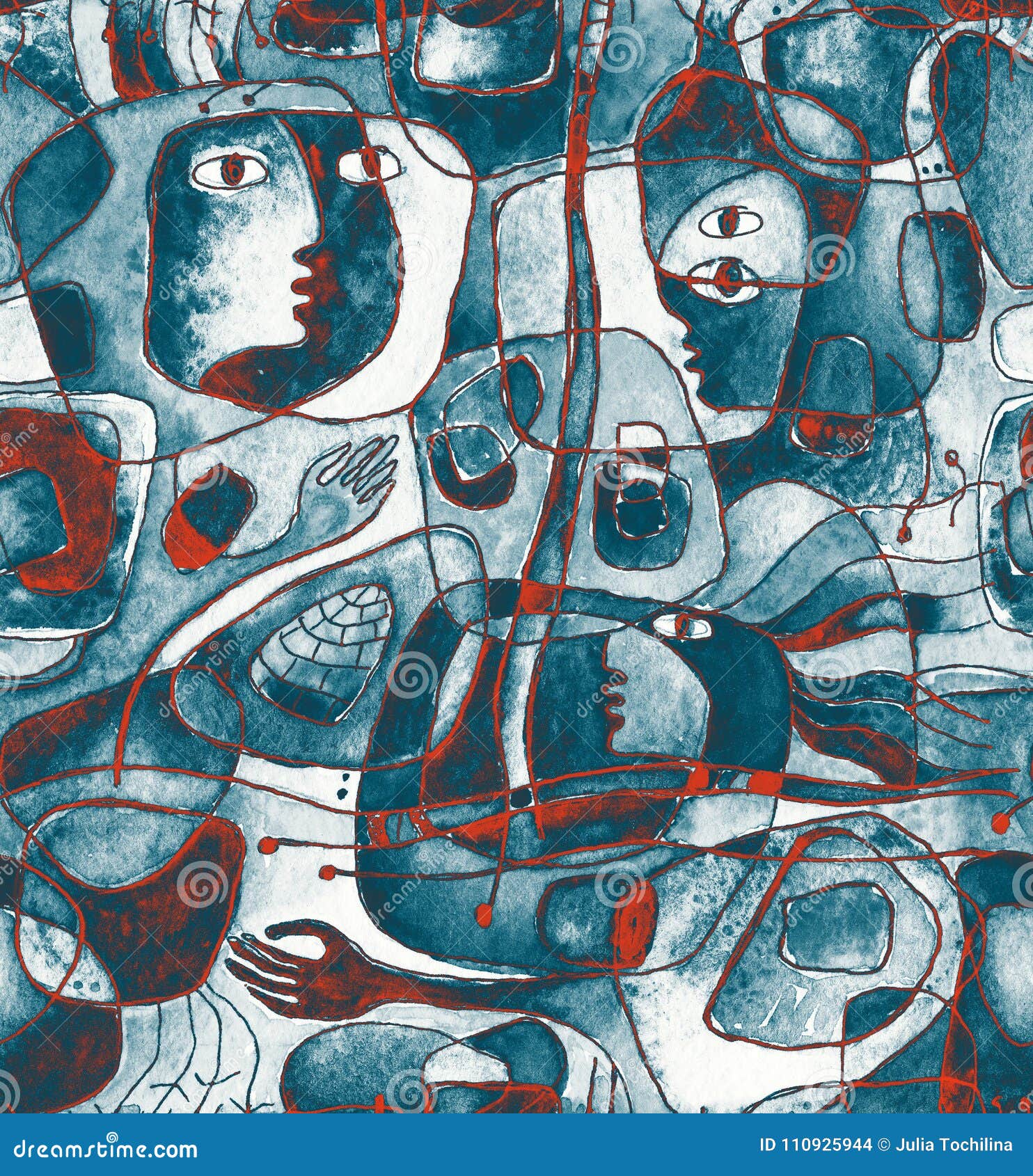 Cubistic Seamless Pattern with Lines and Faces. Stock Illustration ...