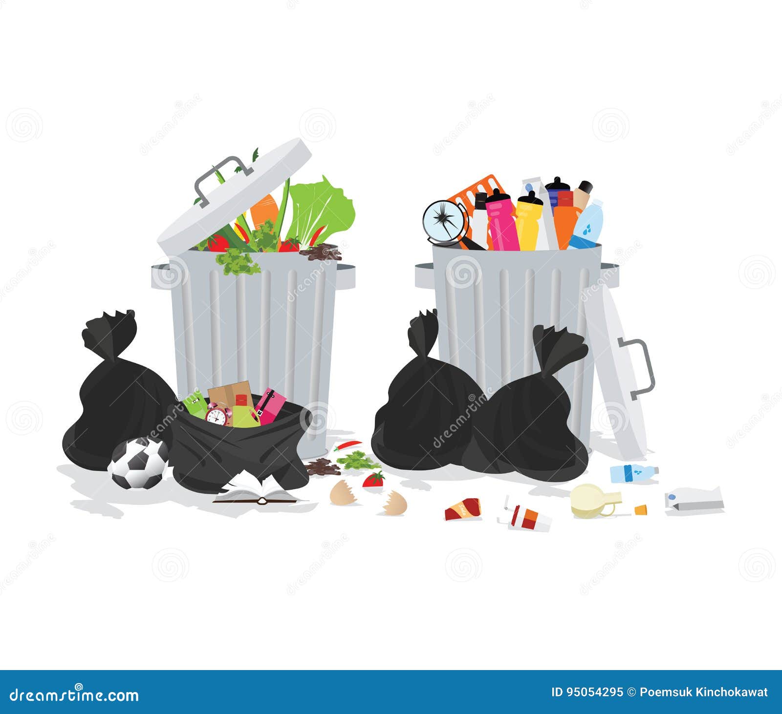 Cubo De La Basura Por Completo De Basura Que Desborda Ilustración Del