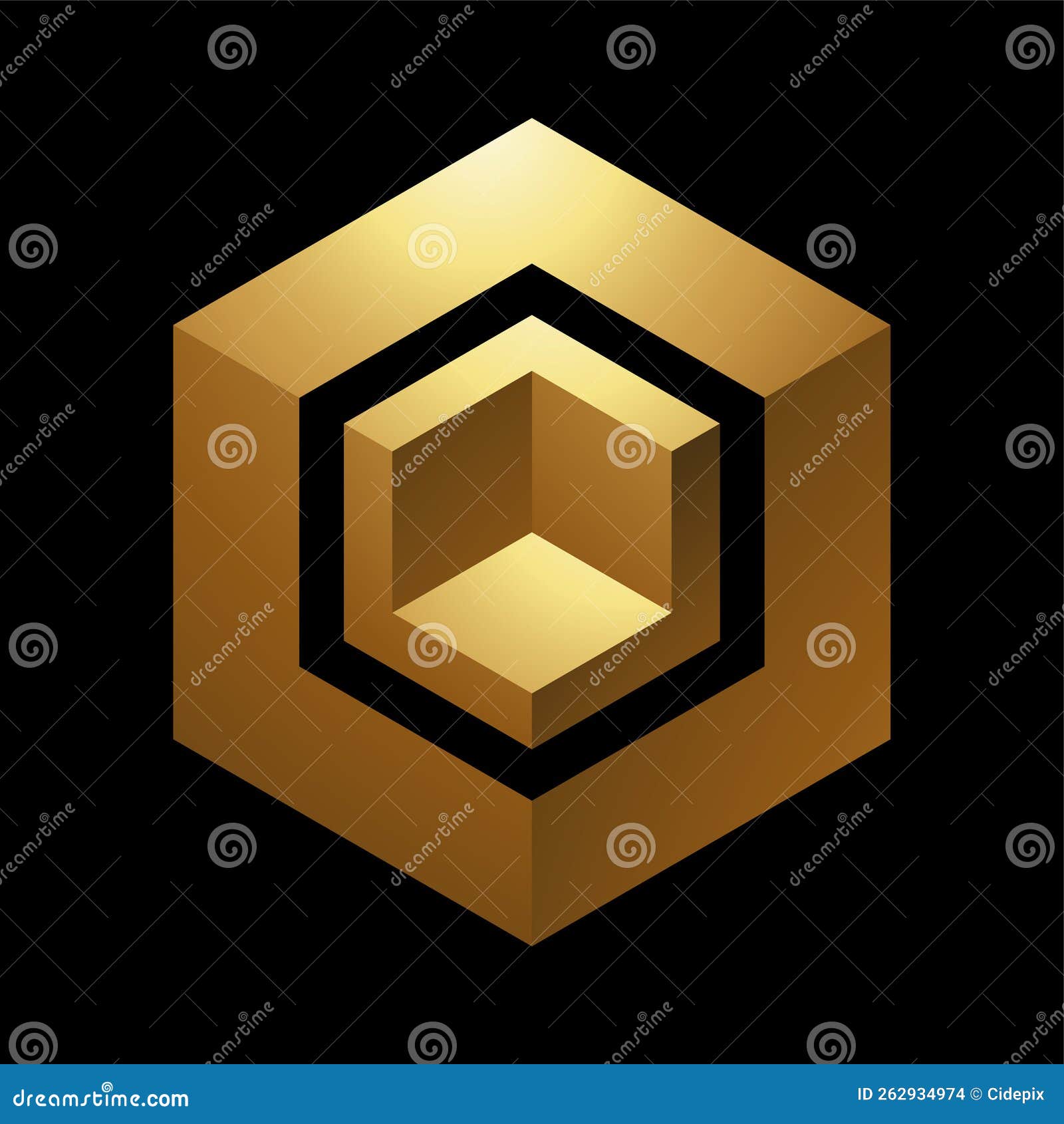 Cubo Hexagonal Dorado Sobre Fondo Negro Ilustración del Vector ...