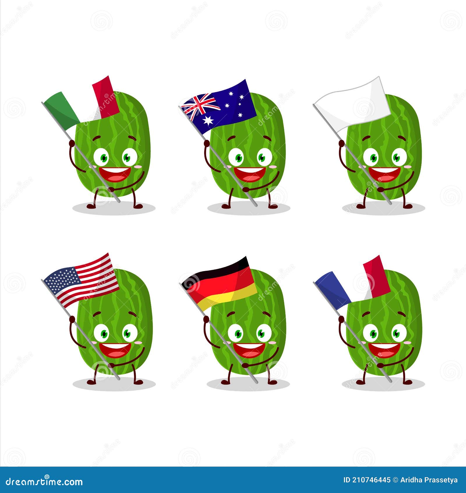 Cucamelon Cartoon Character Bring the Flags of Various Countries Stock ...
