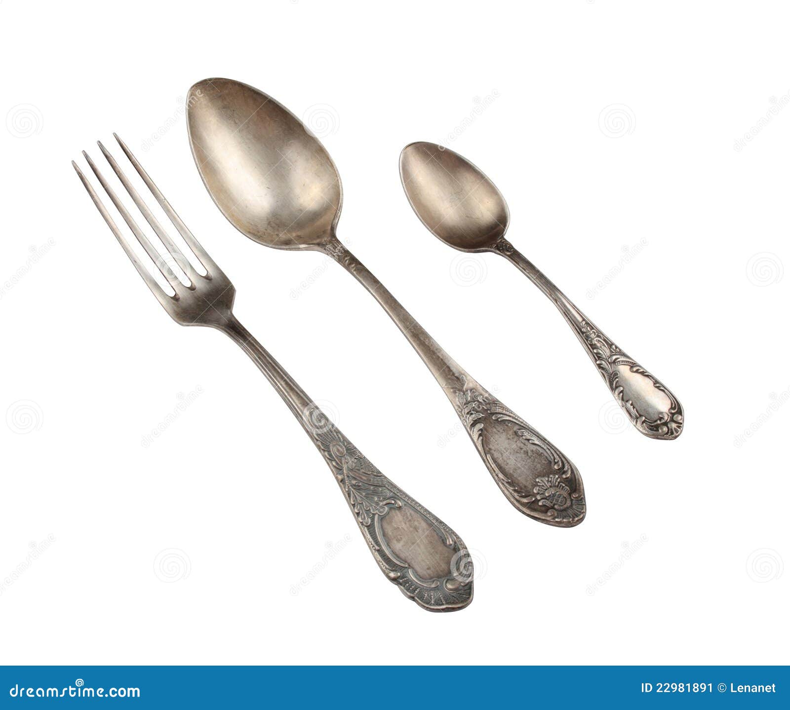 Cucchiaio D'argento, Forchetta E Cucchiaino Da Tè Immagine Stock ...