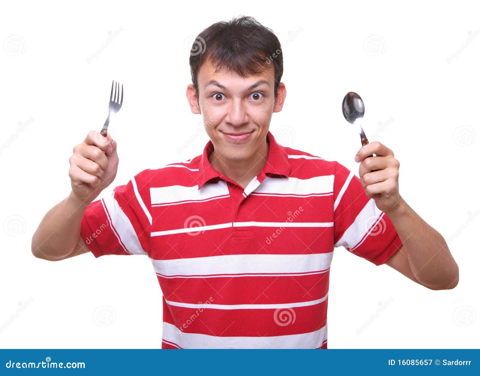 Cuchara Hambrienta Aislada De La Fork Del Estudiante Del Hombre Joven ...